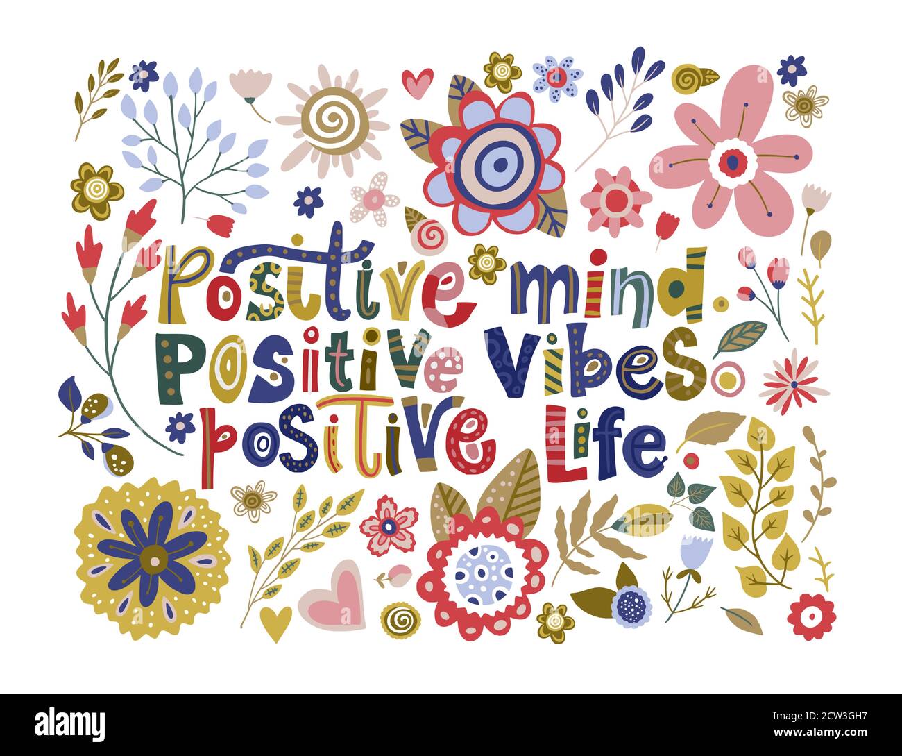 Floral color vector lettering card in a flat style. Ornate flower ...