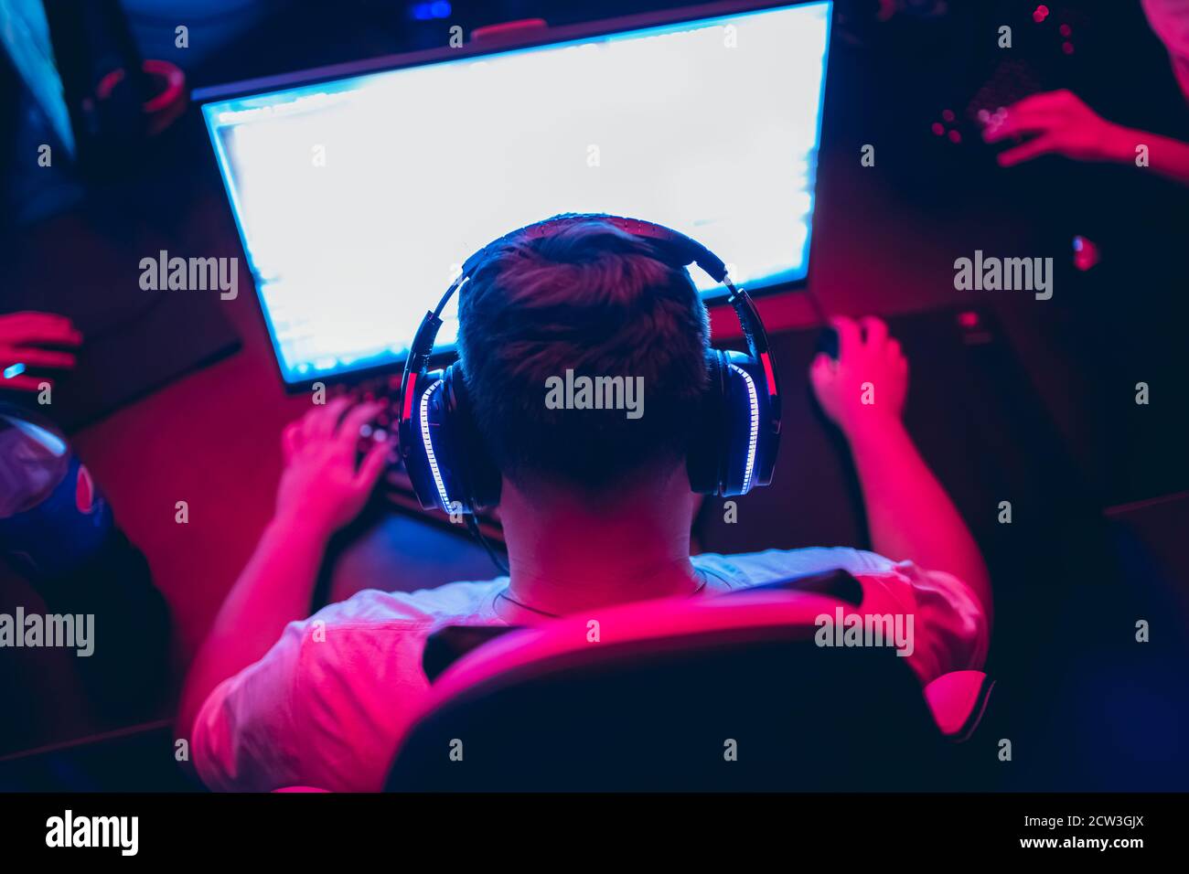 Professional gamer greeting and support team fists hands online game in ...