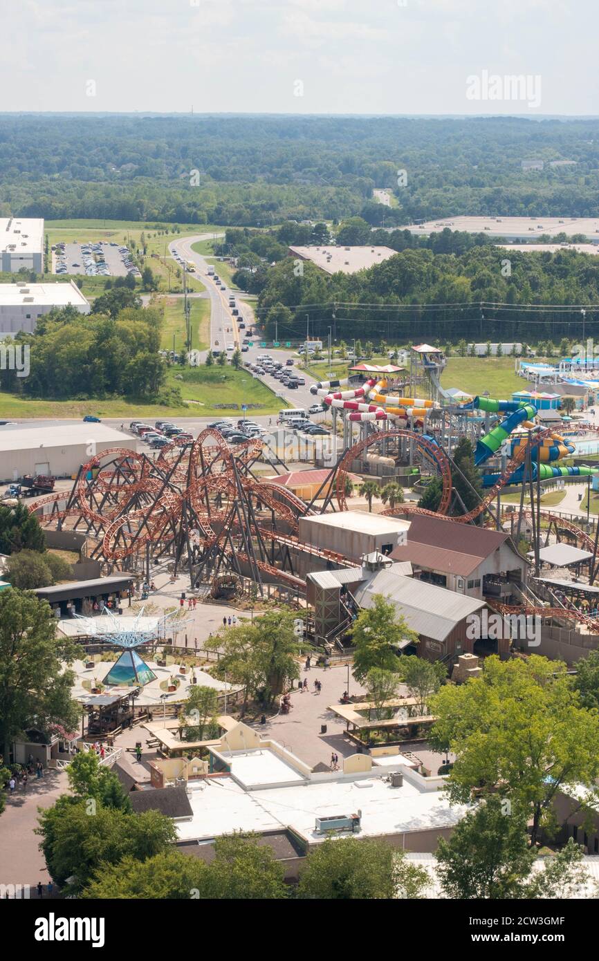 Roller coaster theme park Carowinds on August 19, 2019 in Charlotte ...