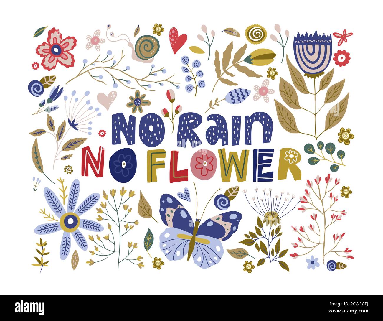 Floral color vector lettering card in a flat style. Ornate flower ...