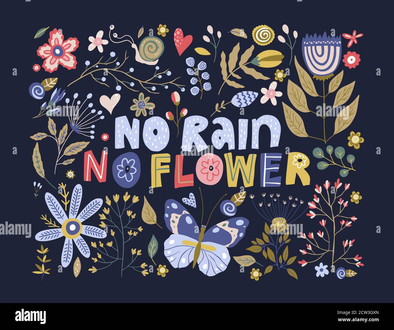 Floral color vector lettering card in a flat style. Ornate flower ...