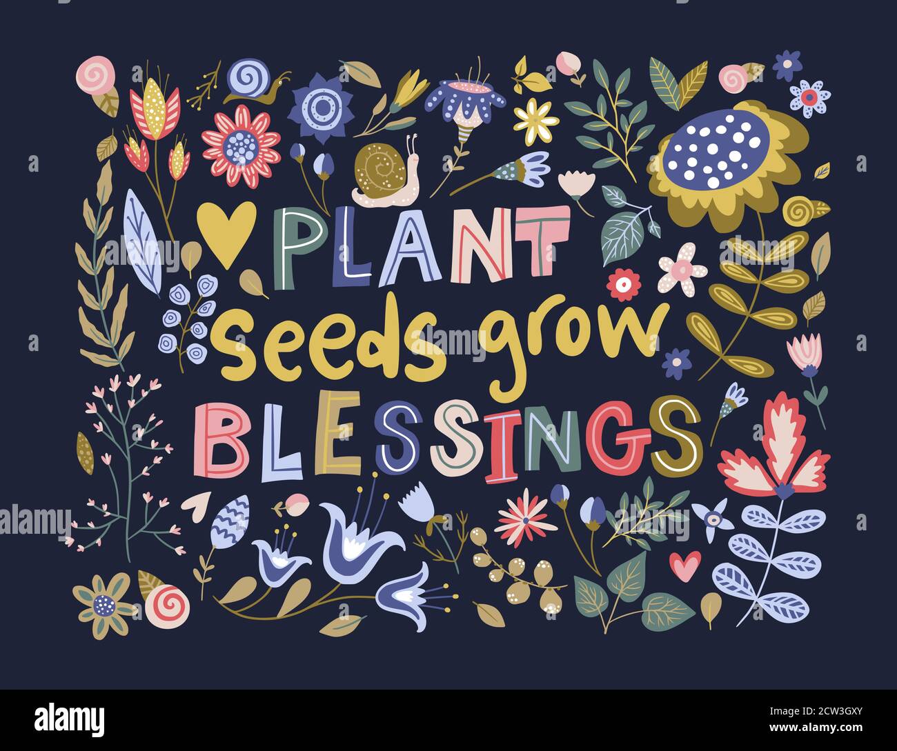 Floral color vector lettering card in a flat style. Ornate flower ...