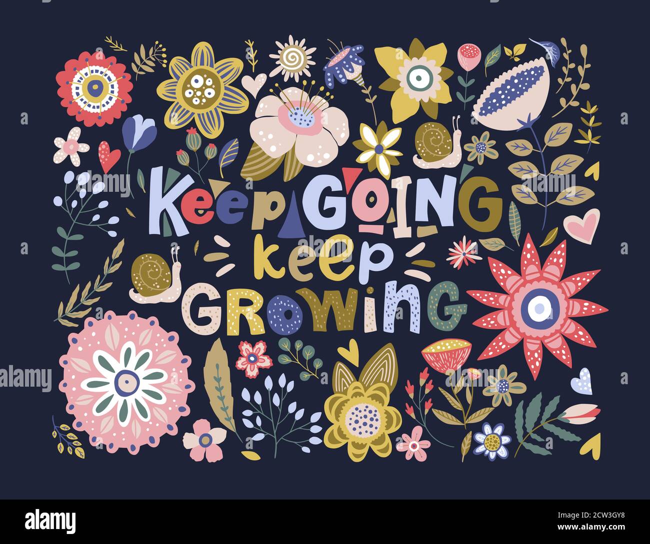 Floral color vector lettering card in a flat style. Ornate flower ...