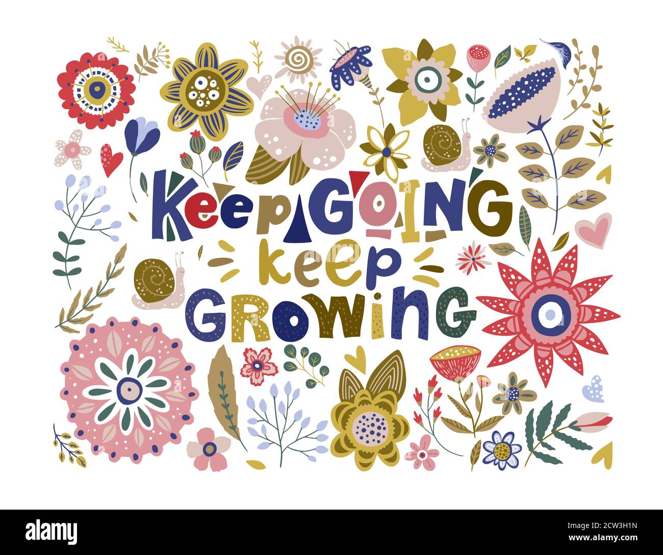 Floral color vector lettering card in a flat style. Ornate flower ...