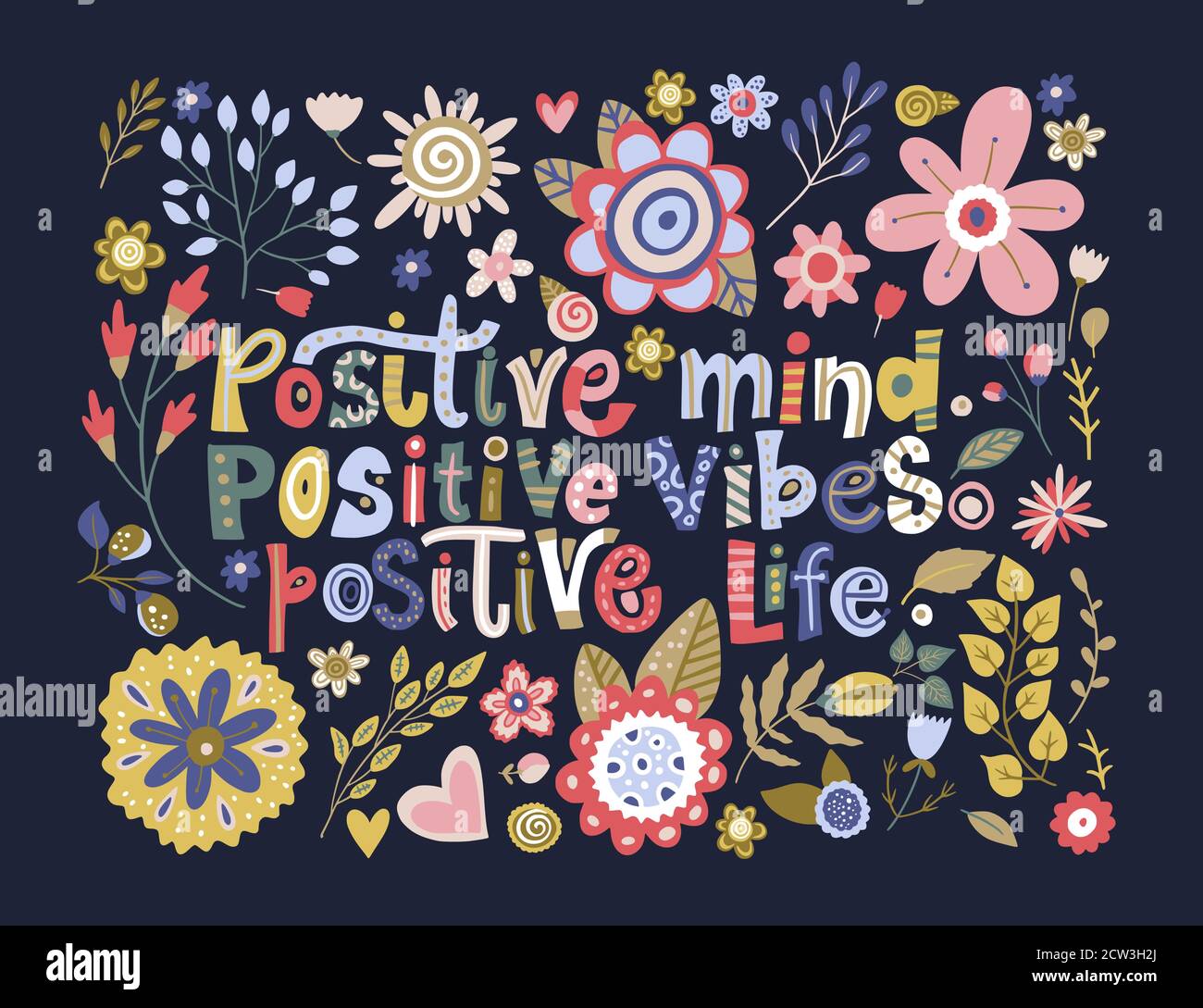 Floral color vector lettering card in a flat style. Ornate flower ...
