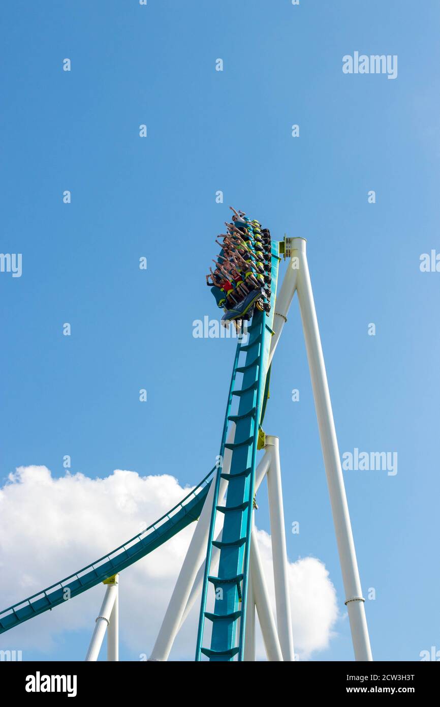 Carowinds, USA - August 19, 2019. Attraction Fury 325 in the theme park ...
