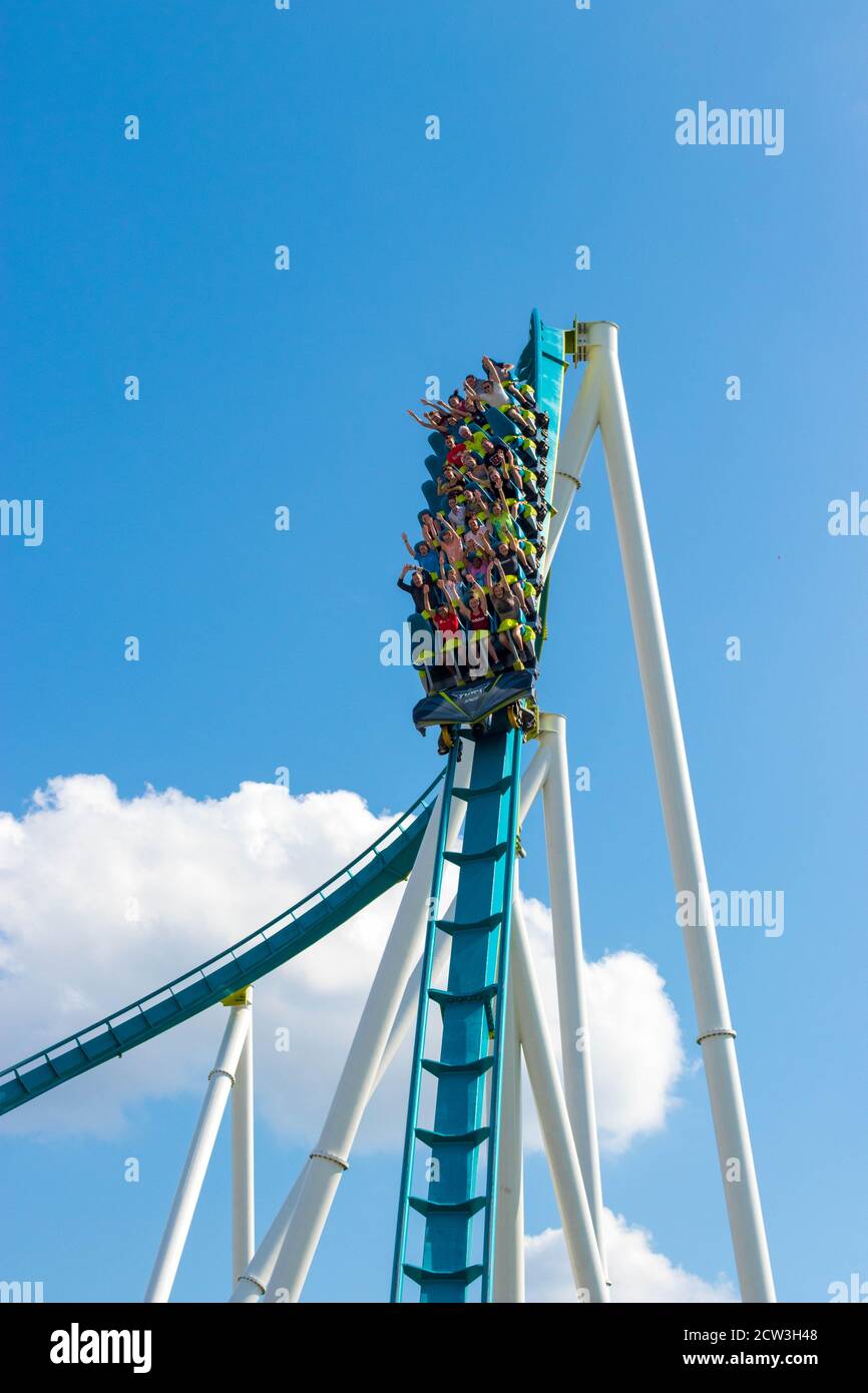 Carowinds, USA - August 19, 2019. Attraction Fury 325 in the theme park ...