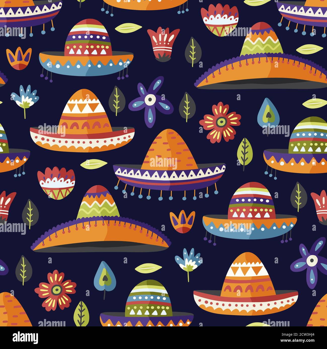 Mexican sombrero vector seamless pattern in a flat style. Traditional ...