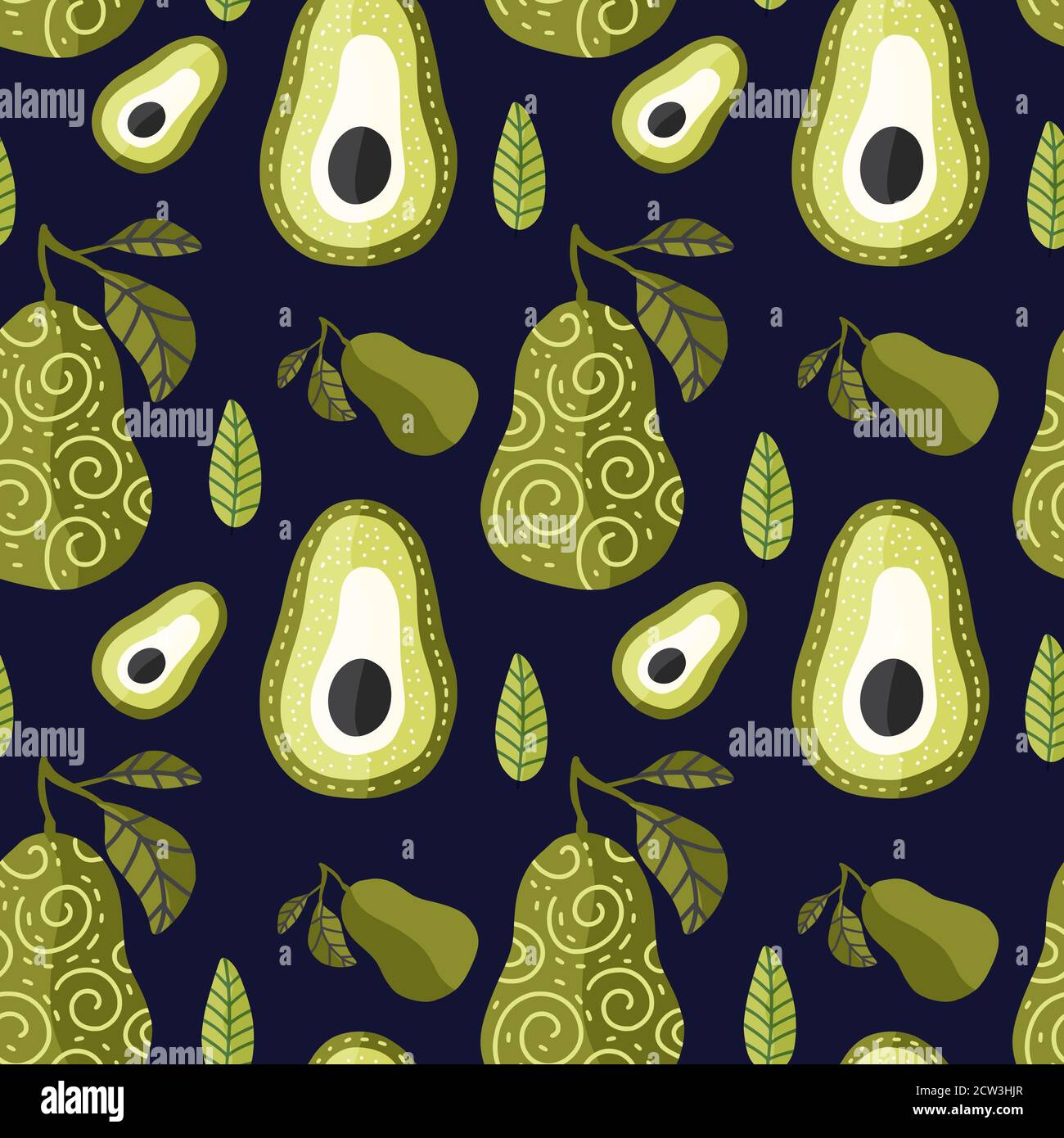 Tropical green avocado seamless vector pattern. Organic vegetarian ...