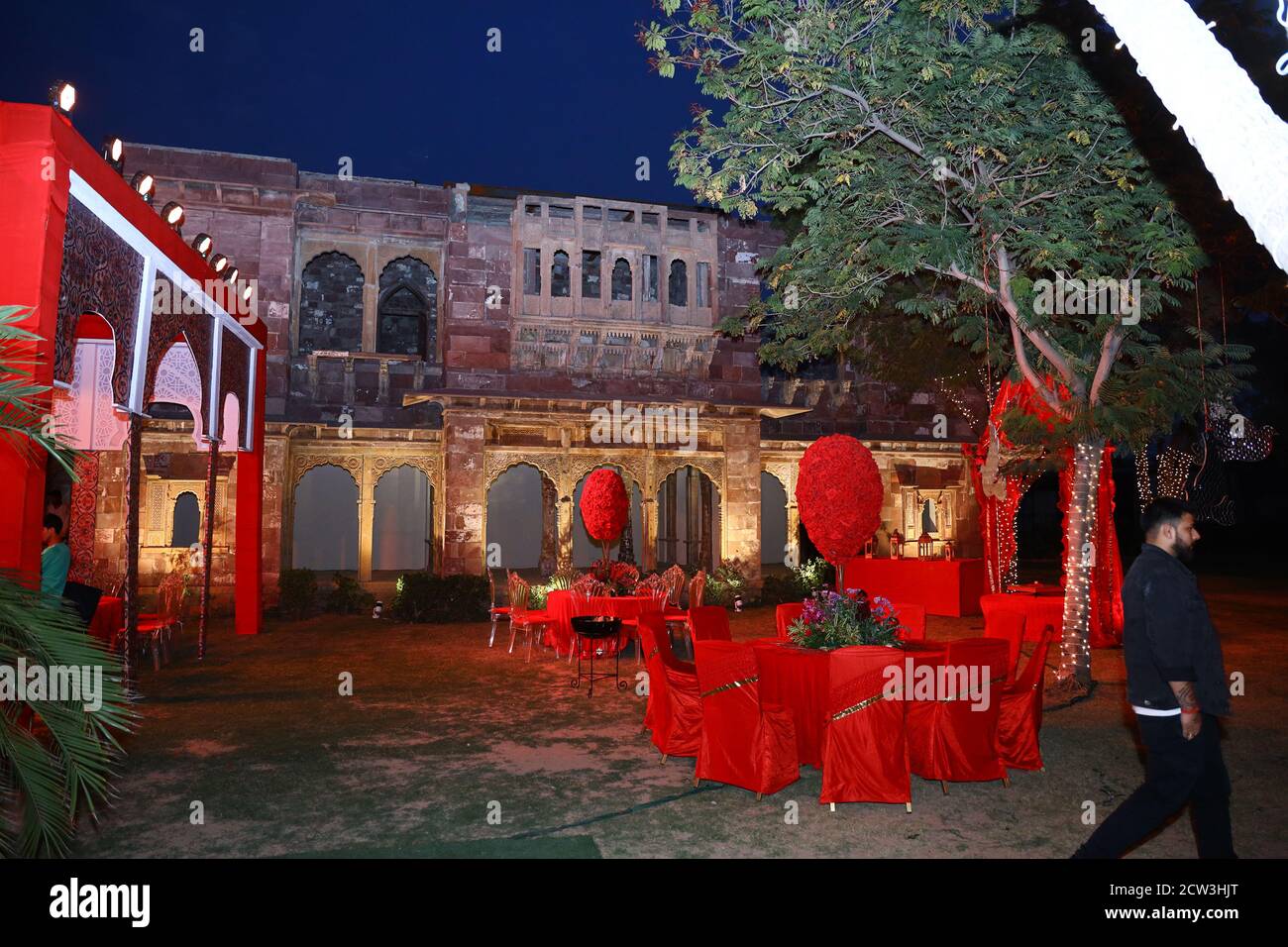 Jodhpur, Rajasthan, India, August 20th, 2020: Decorated backyard or ...