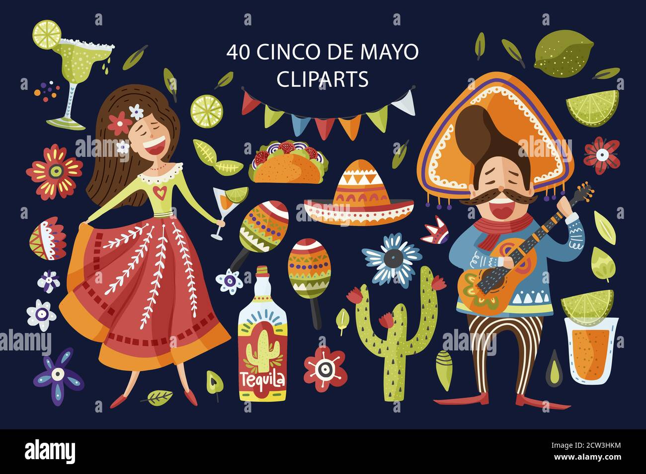 Cinco de Mayo vector colorful clipart set. Holiday Mexican icon ...