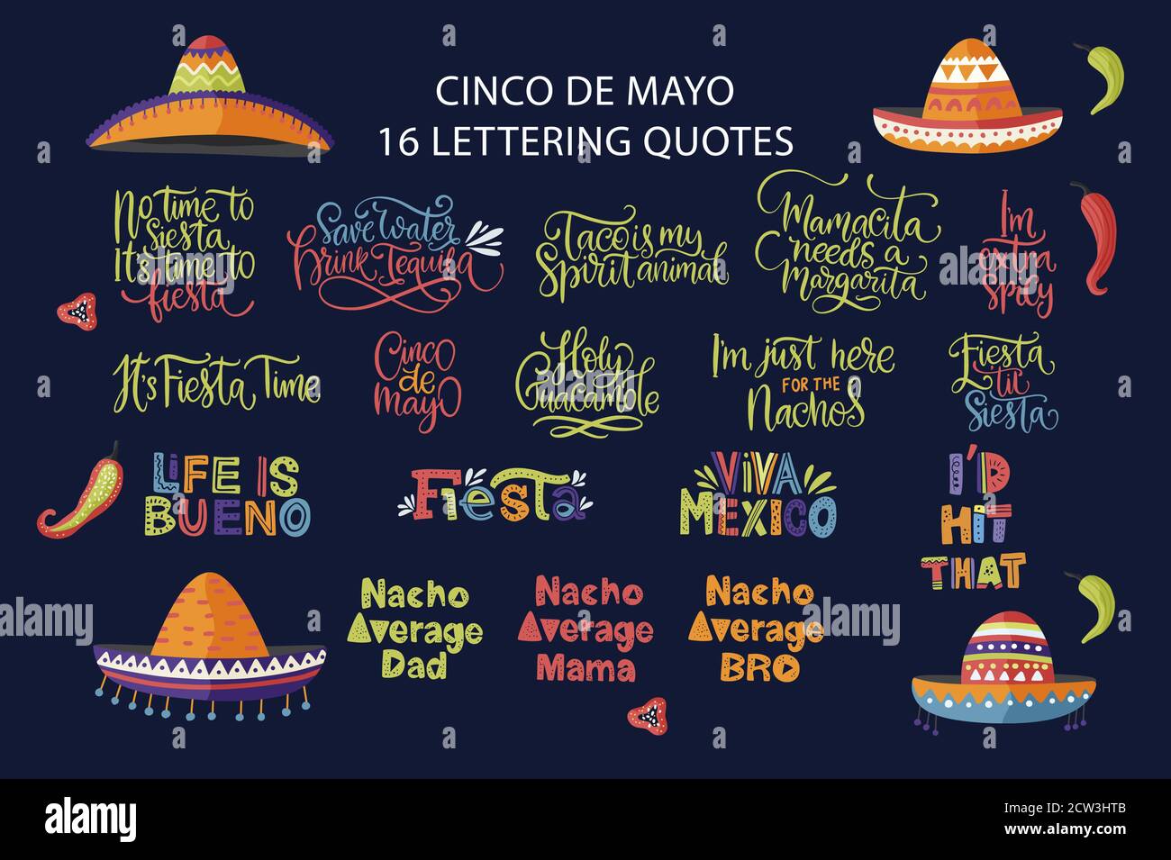 Cinco de Mayo holiday vector lettering set. Calligraphy Mexican fiesta ...