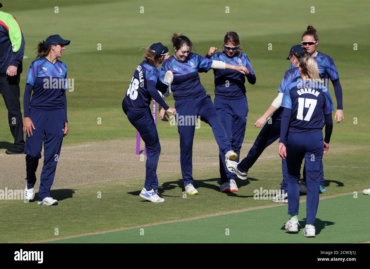 Northern Diamonds' Katie Levick celebrates taking the wicket of ...