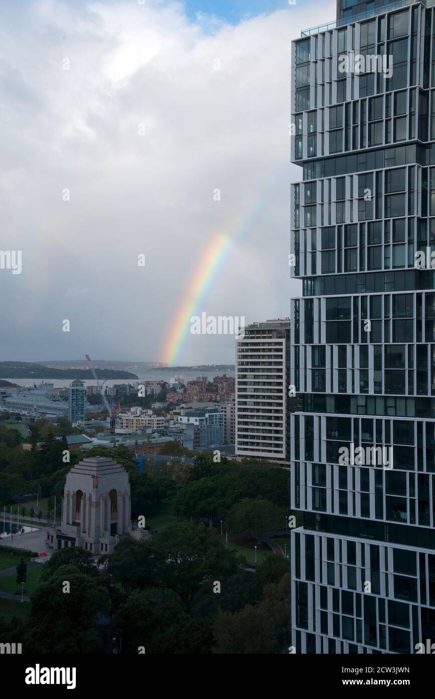 Sydney Australia, rainbow over sydney harbour on a gloomy gray day ...