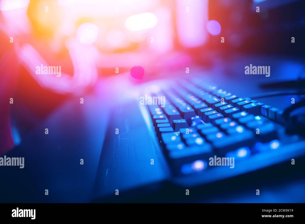 Professional cyber video gamer studio room with personal computer ...