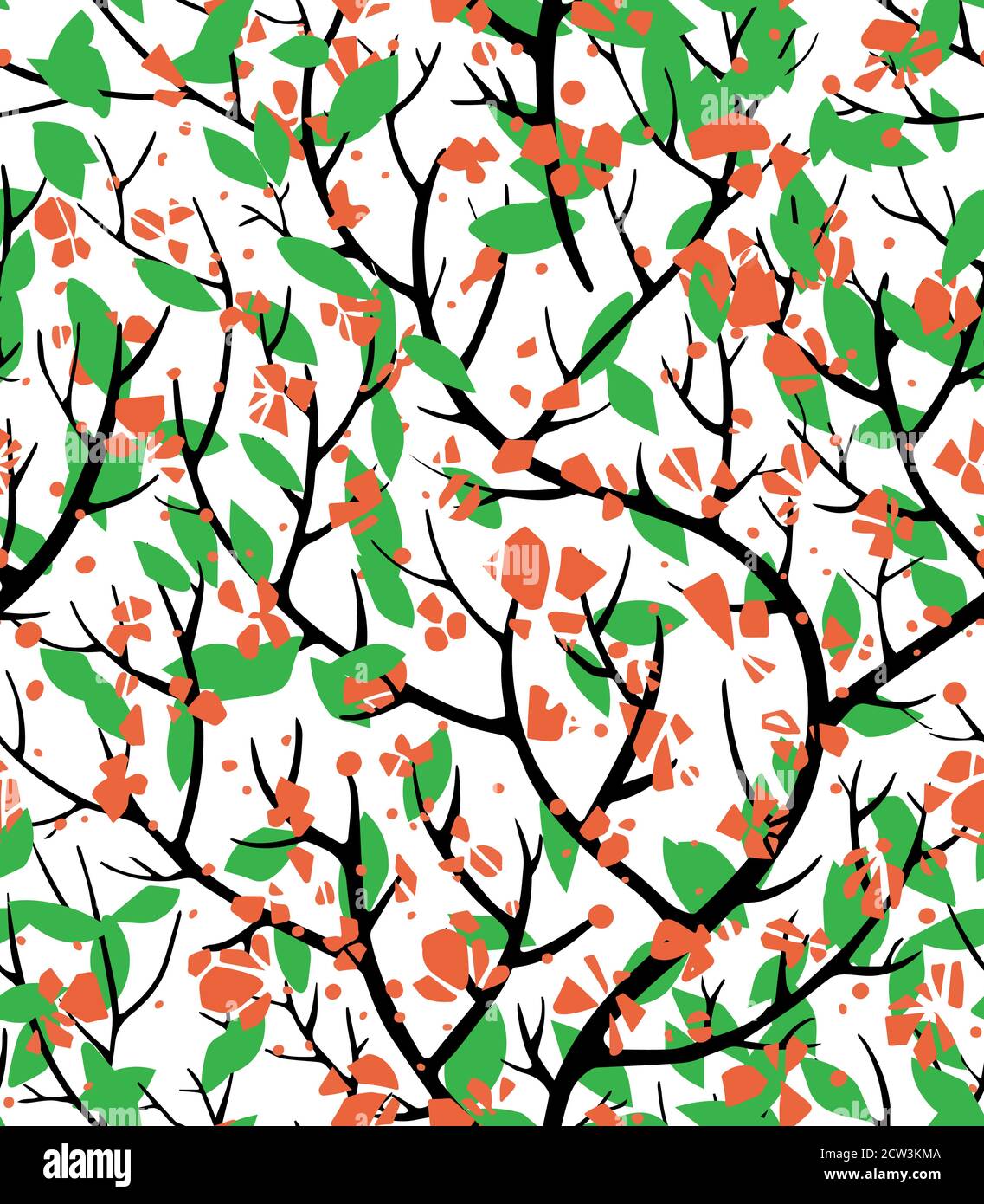 Branches with foliage and blooming, seamless pattern vector Stock ...