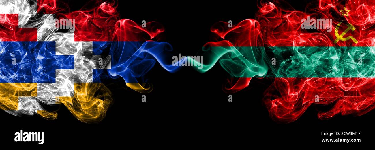 Nagorno-Karabakh, Artsakh vs Transnistria smoky mystic flags placed ...