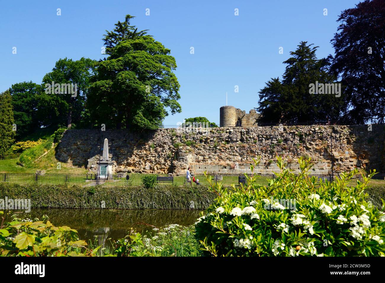 View of outer walls and twin towered gatehouse of Tonbridge Castle from ...