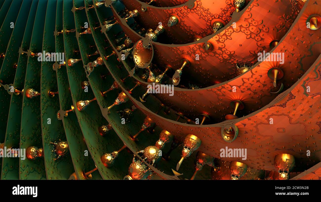 Abstract background 3D, fantastic golden structures and shapes ...