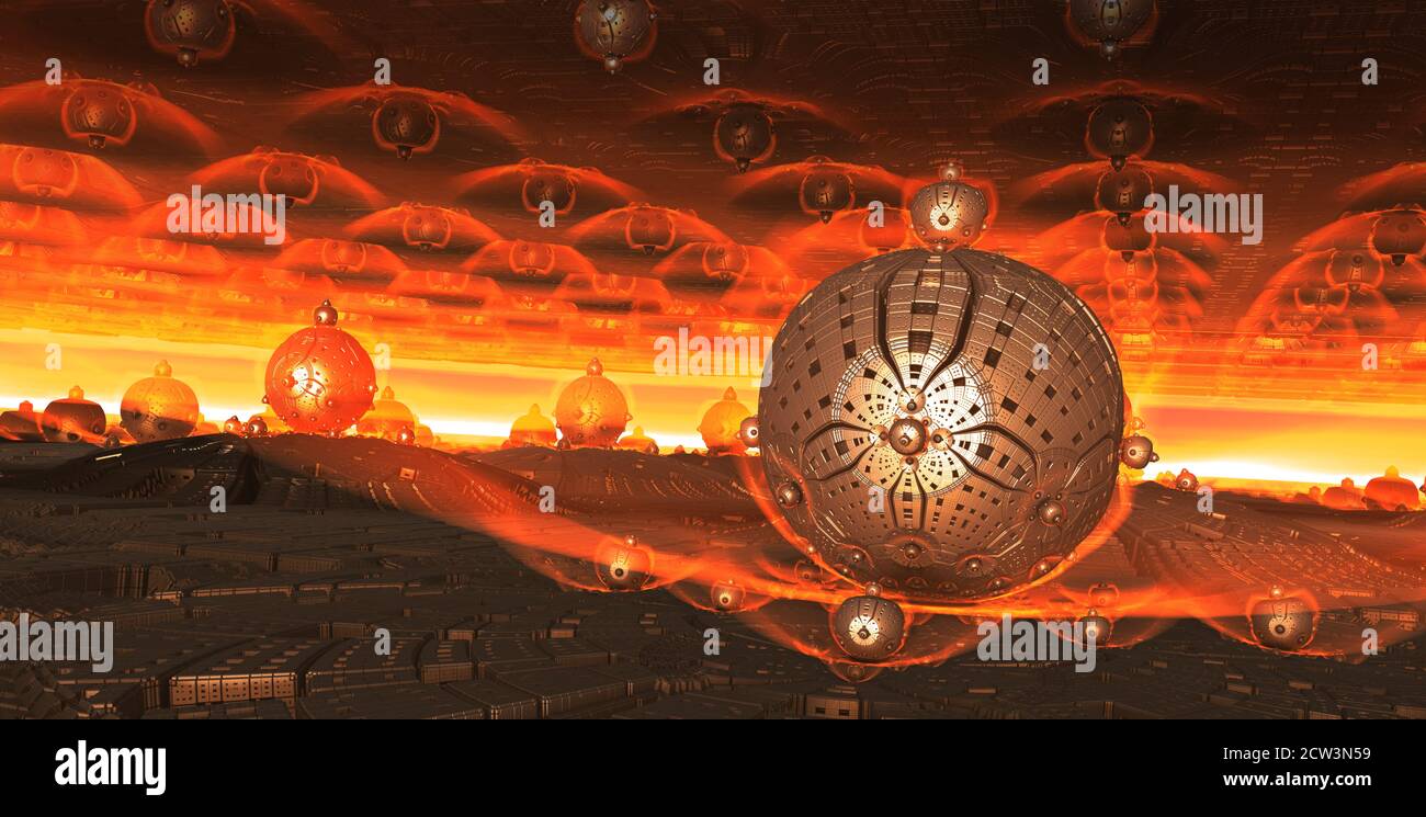 Abstract background 3D, vision of a fiery planet with alien ...