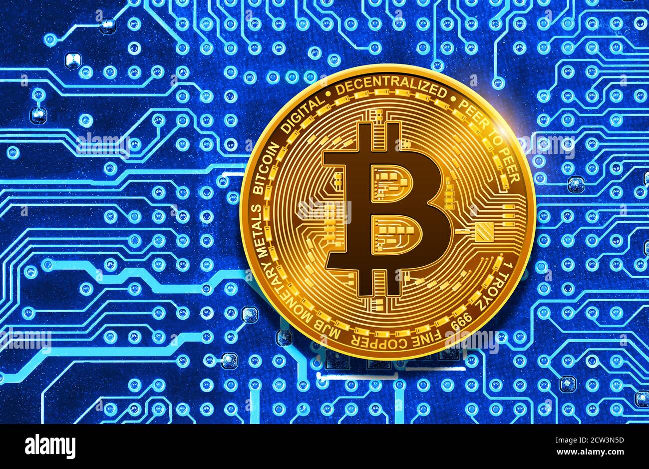 Bitcoin on electronic circuit board Stock Photo - Alamy