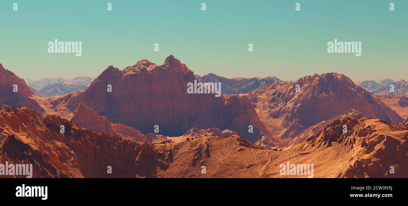 Mars landscape, 3d render of imaginary mars planet terrain, science ...