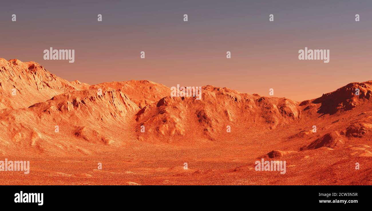 Mars landscape, 3d render of imaginary mars planet terrain, science ...