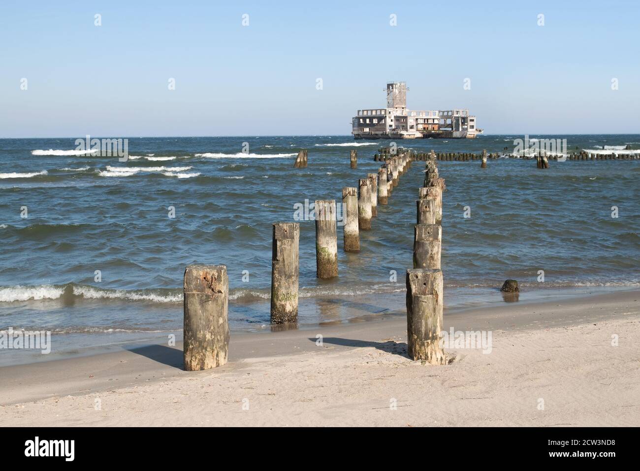 Seascape with ruins of torpedo buildings from second world war Stock ...