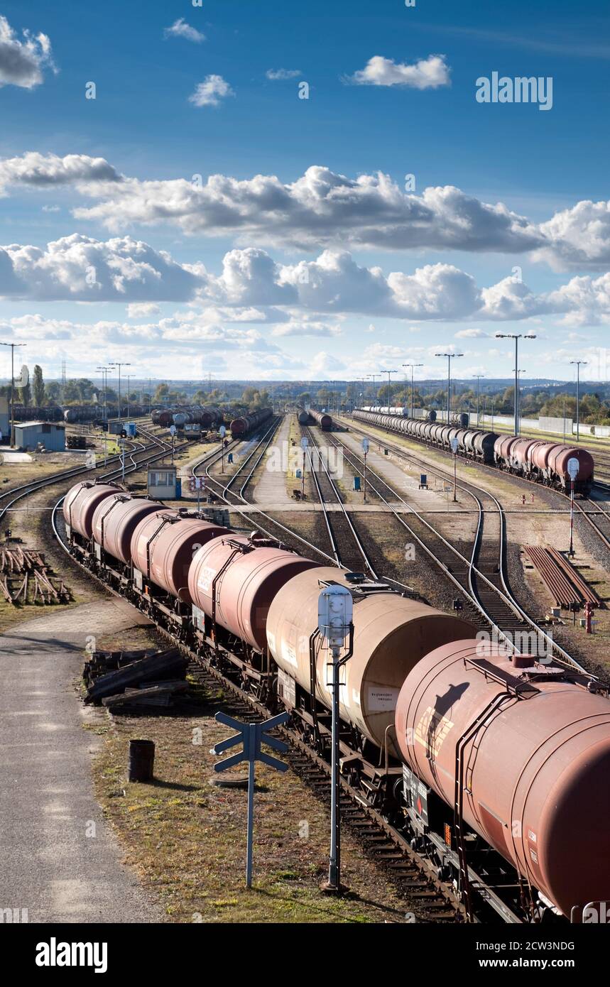 Complex railway track system and many tank cars Stock Photo - Alamy