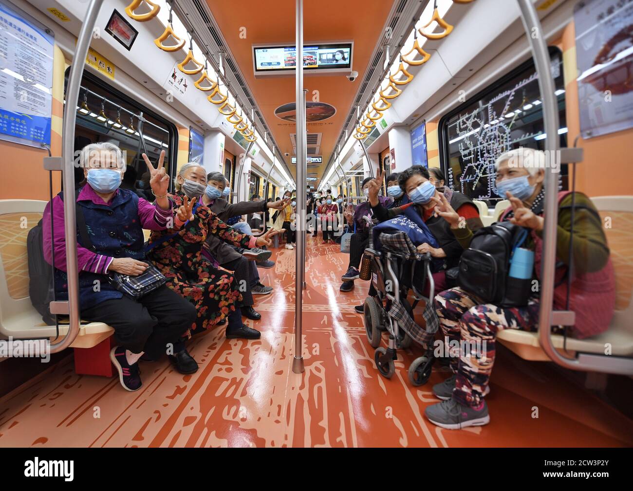 Chengdu, China's Sichuan Province. 27th Sep, 2020. Passengers pose for ...