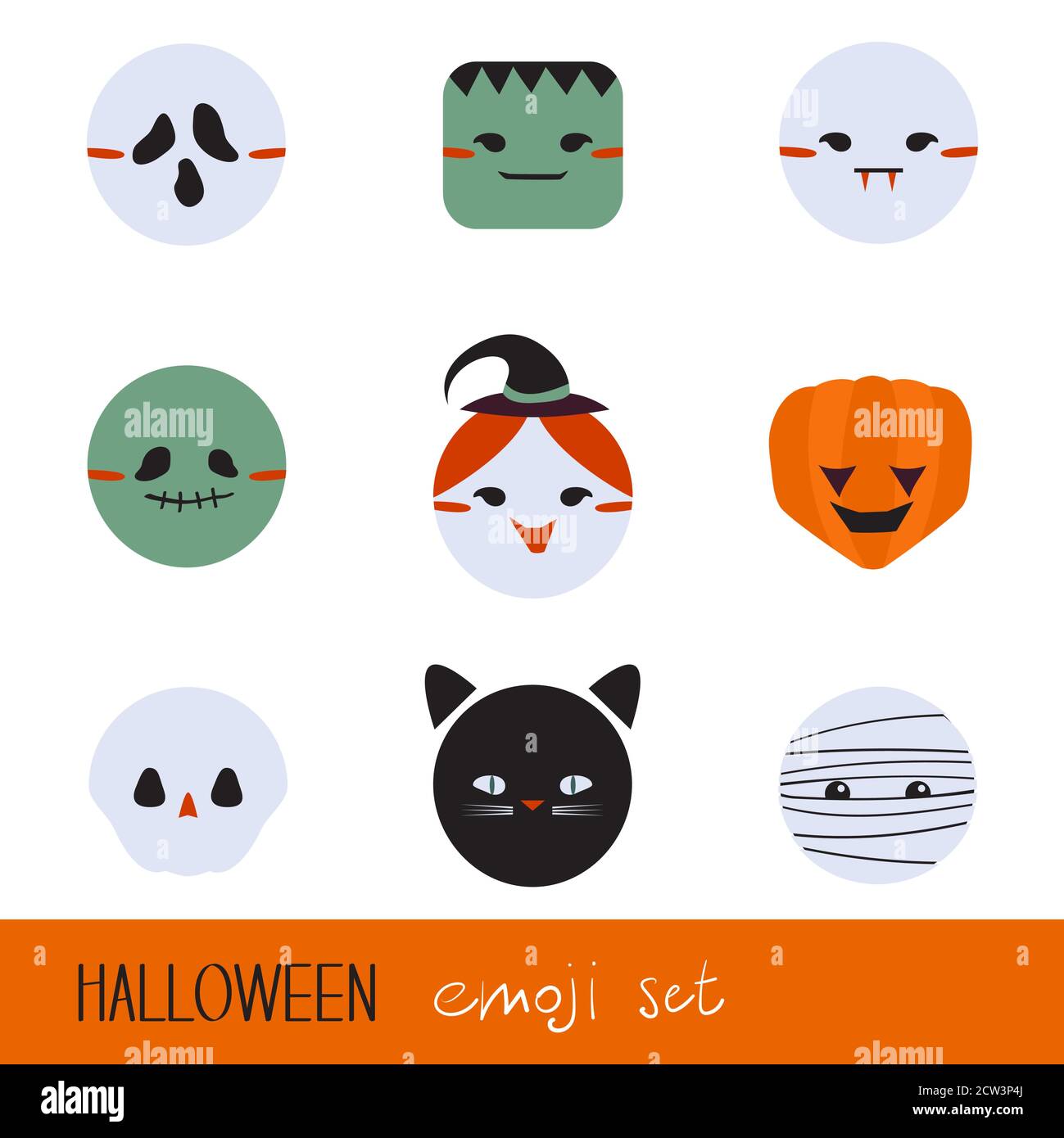 Halloween emoji set. Flat style illustration Stock Vector Image & Art ...