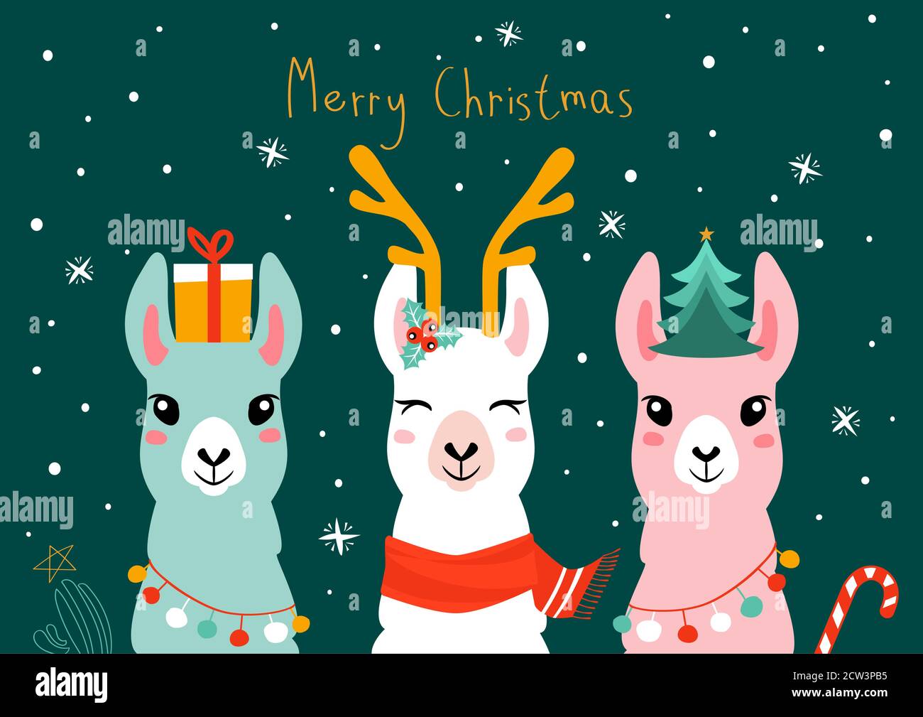 Christmas card with llama. Merry Christmas card Stock Vector Image ...