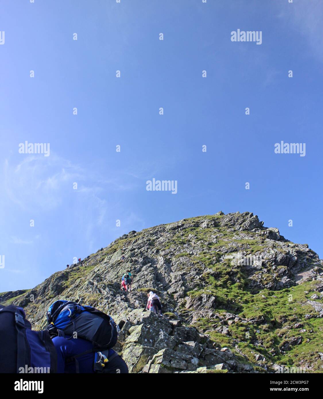 Walkers on the ridge Sharp edge on Blencathra Stock Photo - Alamy