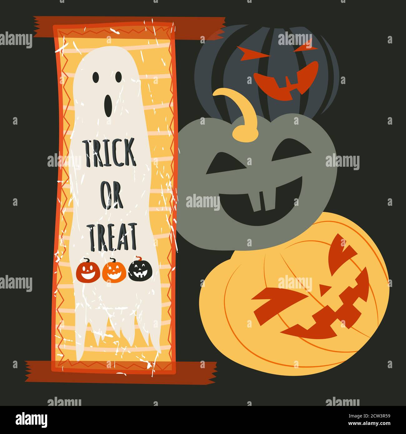 Trick or treat Halloween holidays, ghost and pumpkins Stock Vector ...