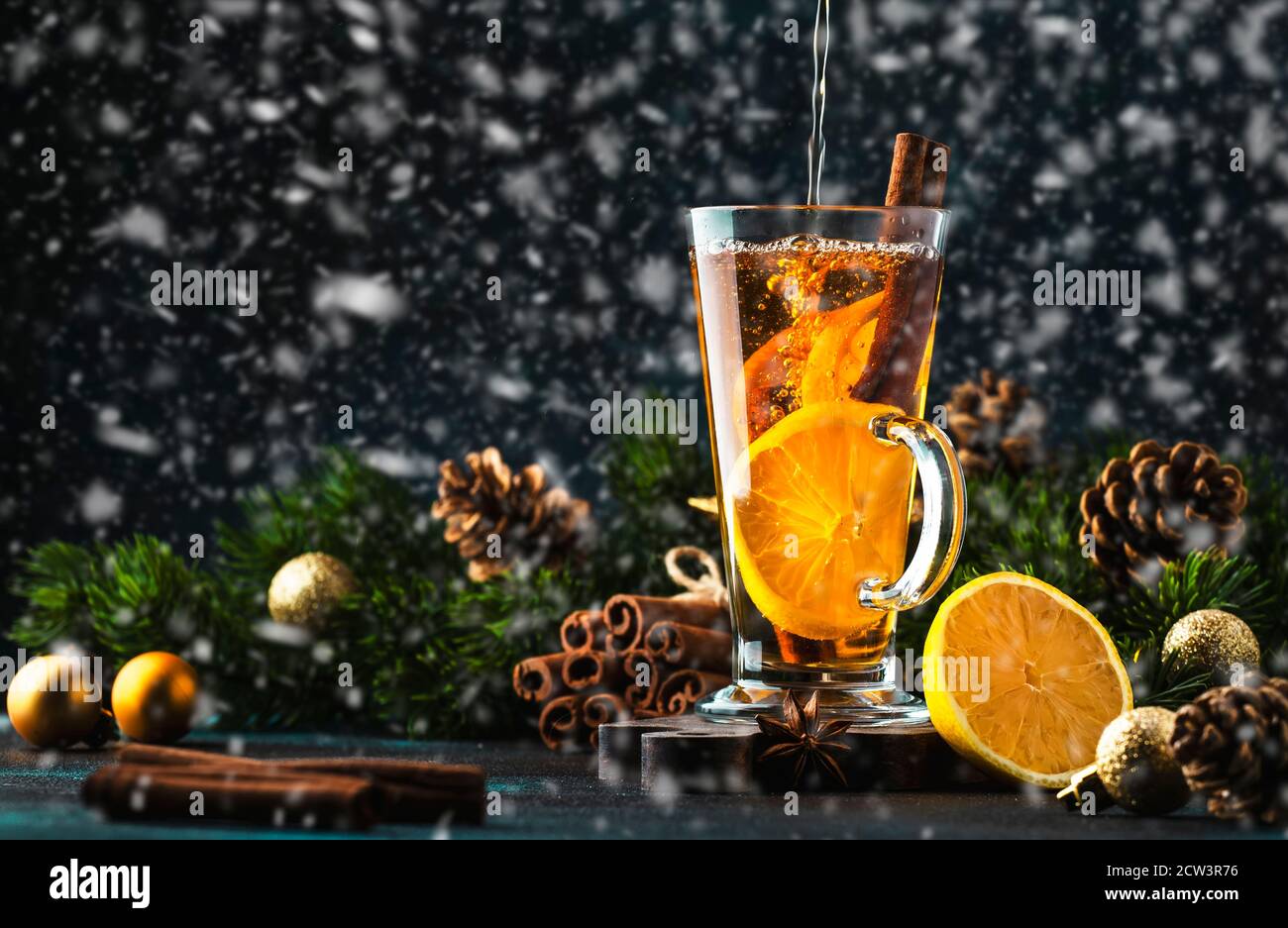 Christmas or New Year hot winter drink, spicy grog cocktail, punch or ...
