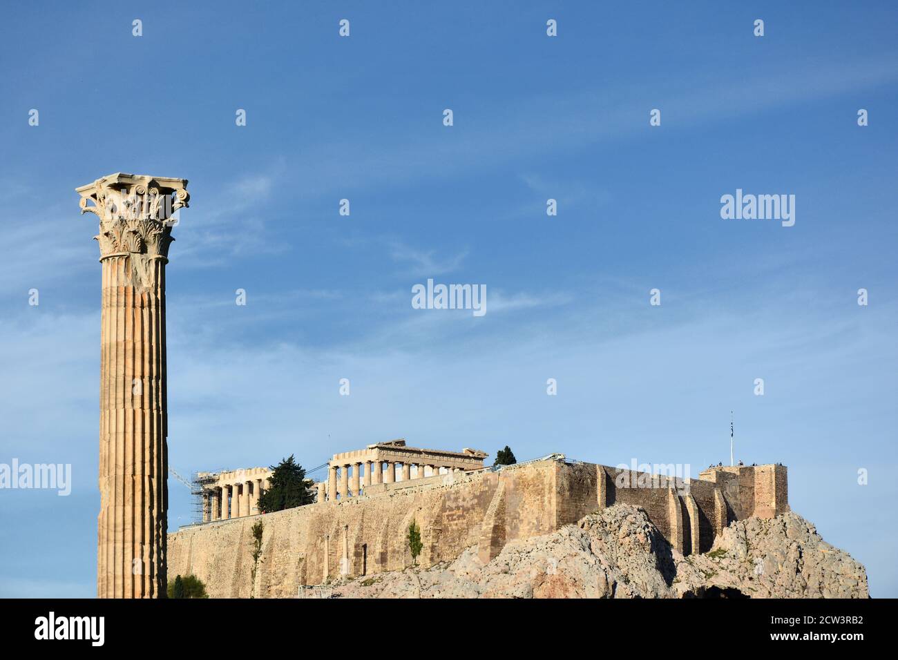 The Parthenon in the Acropolis of Athens and one of the columns of the ...