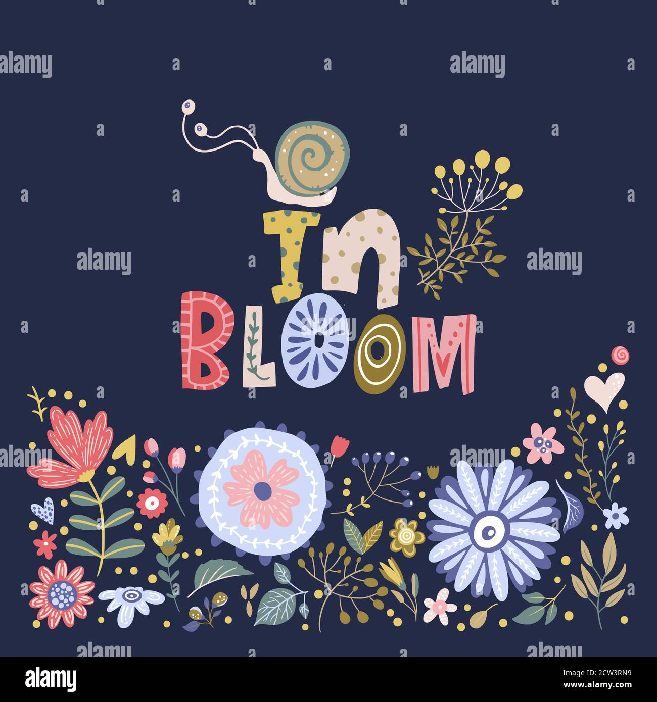 Floral color vector lettering card in a flat style. Ornate flower ...