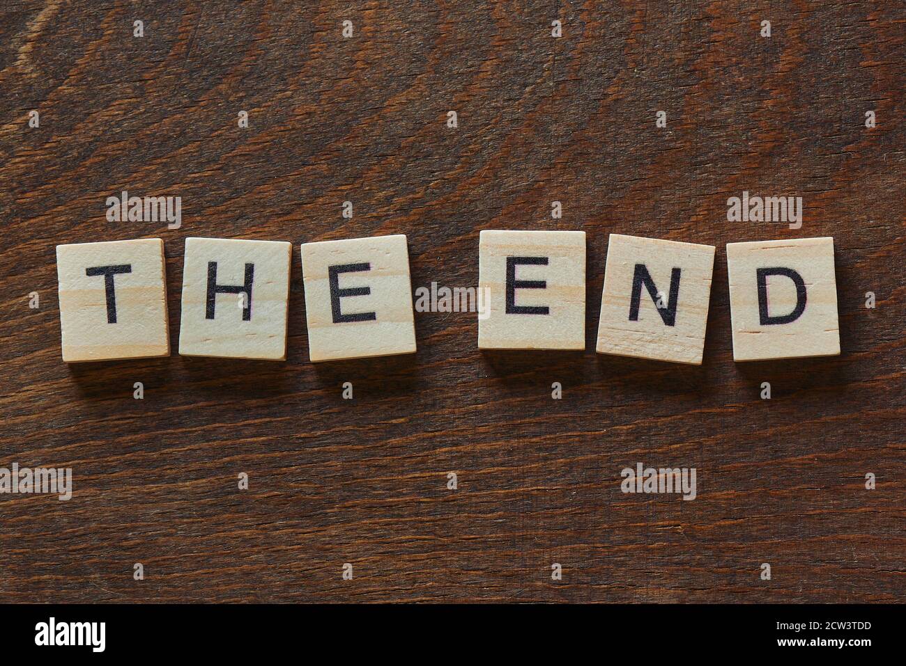written "THE END" with light wood letters on dark wood Stock Photo - Alamy
