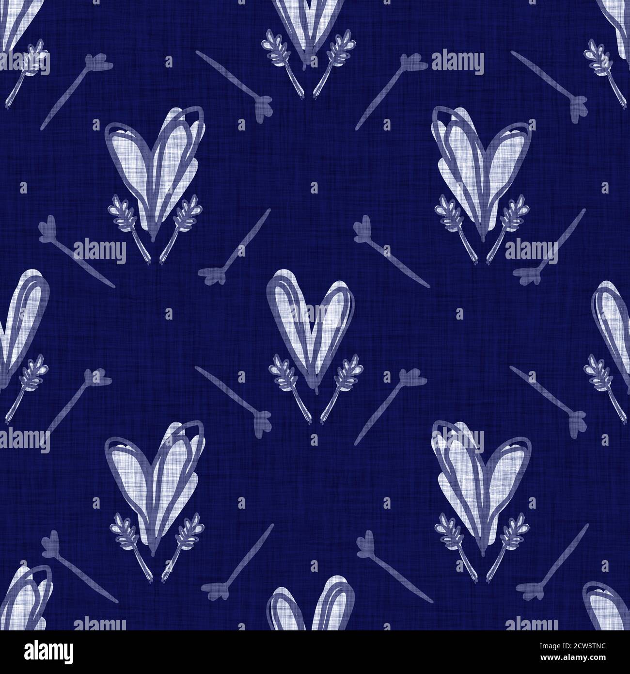 Indigo blue flower block print dyed linen texture background. Seamless ...