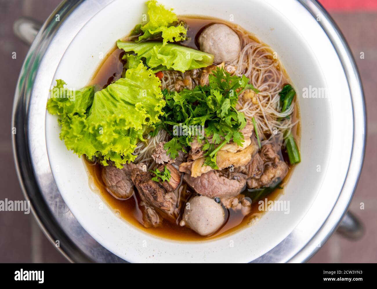Thai beef clear soup white rice noodle vermicelli with braised beef ...