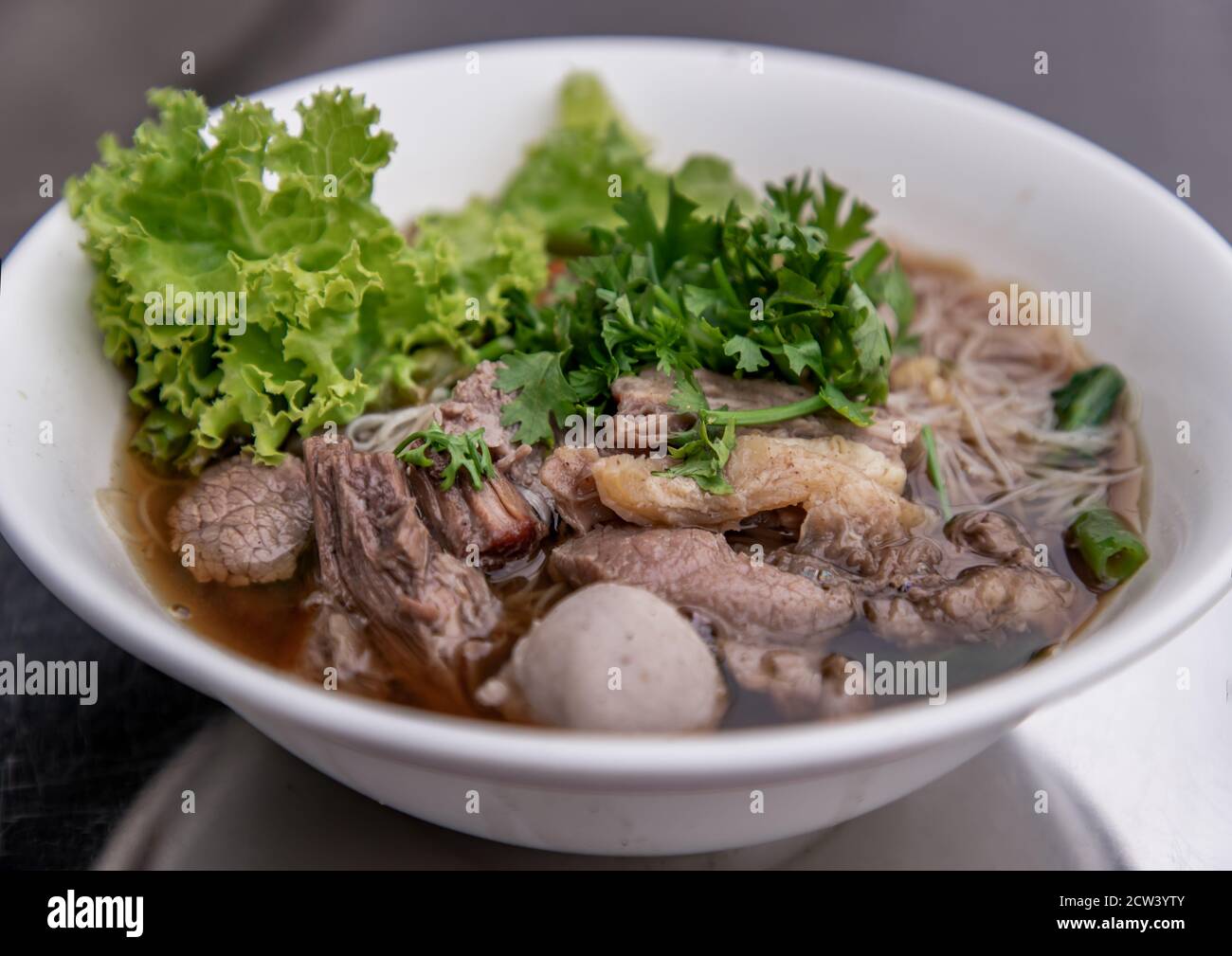 Thai beef clear soup white rice noodle vermicelli with braised beef ...
