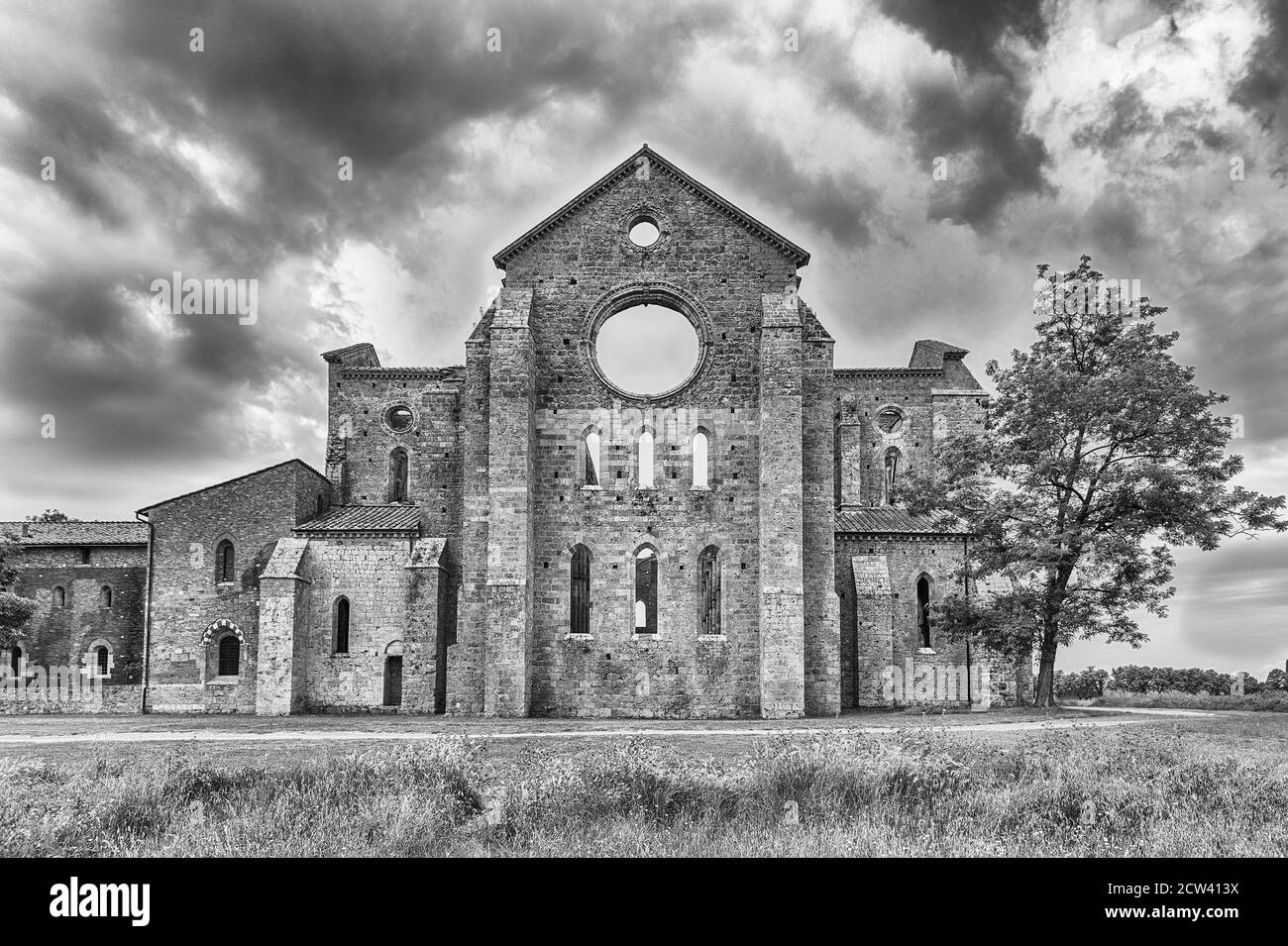 CHIUSDINO, ITALY - JUNE 22: Exterior view of the iconic Abbey of San ...
