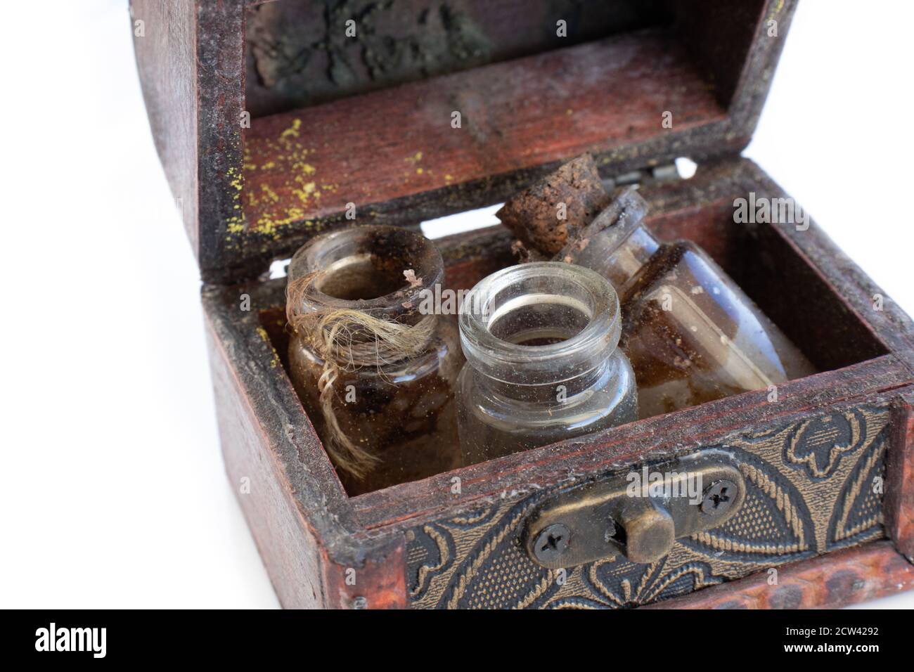 chest with old potions with mold isolated on white background Stock ...