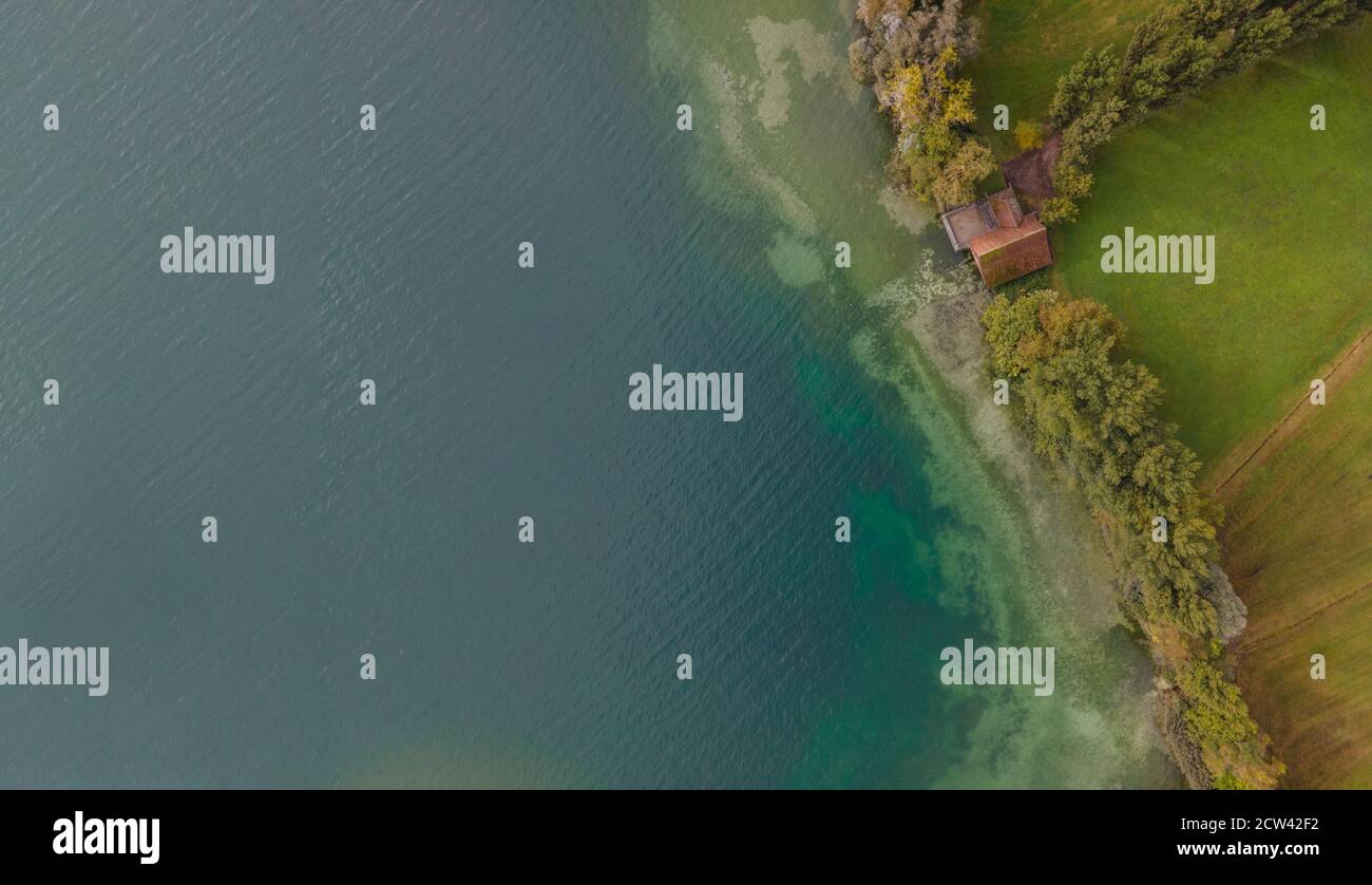 Drone shot over water. Background of lake. Birds view Stock Photo - Alamy