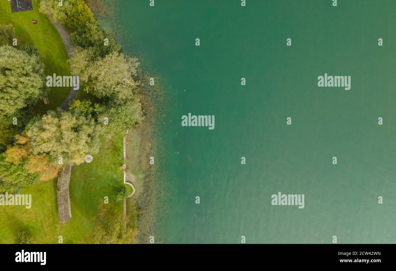 Drone shot over water. Background of lake. Birds view Stock Photo - Alamy