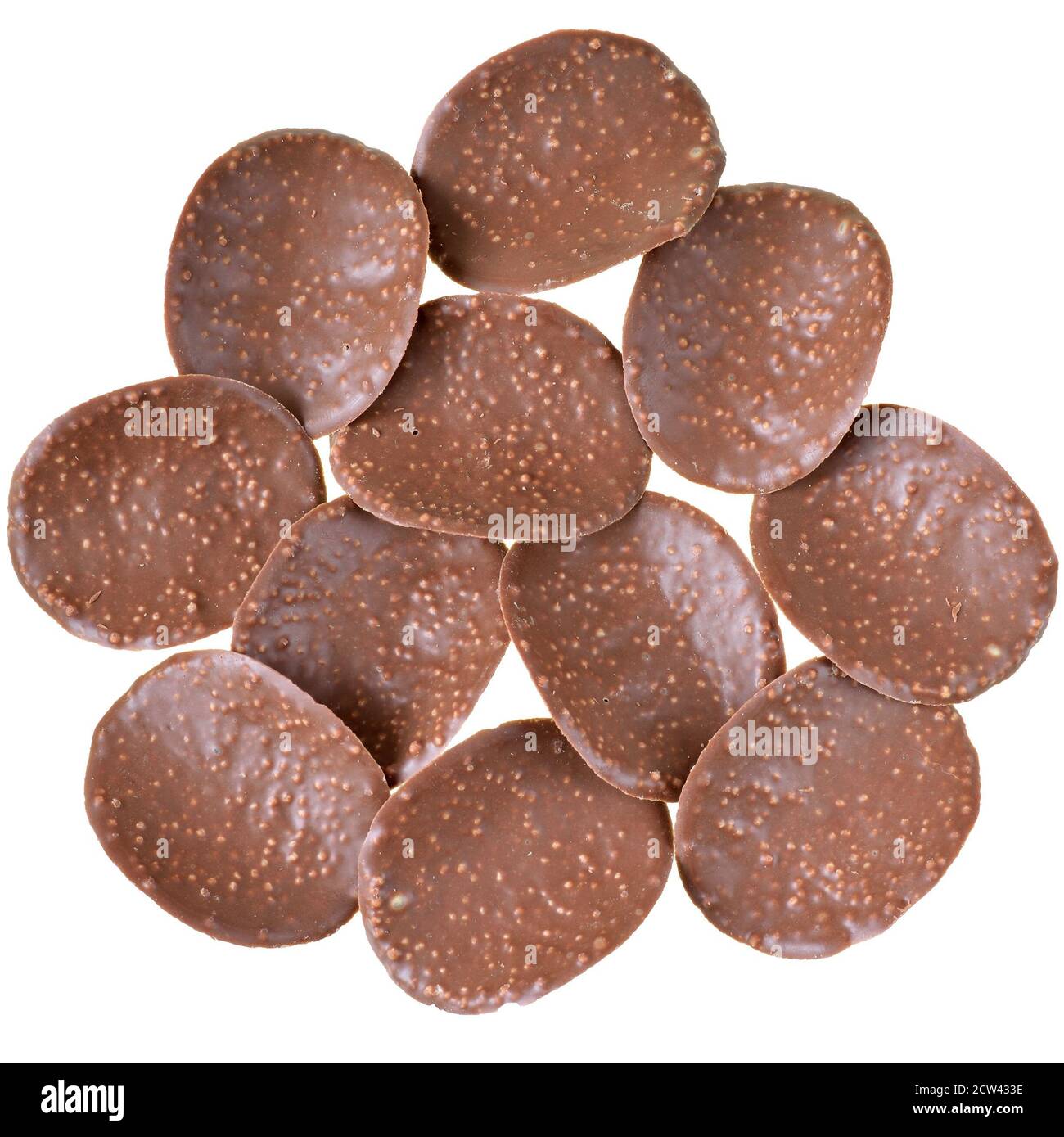 Chocolate chips top view isolated on white background Stock Photo - Alamy