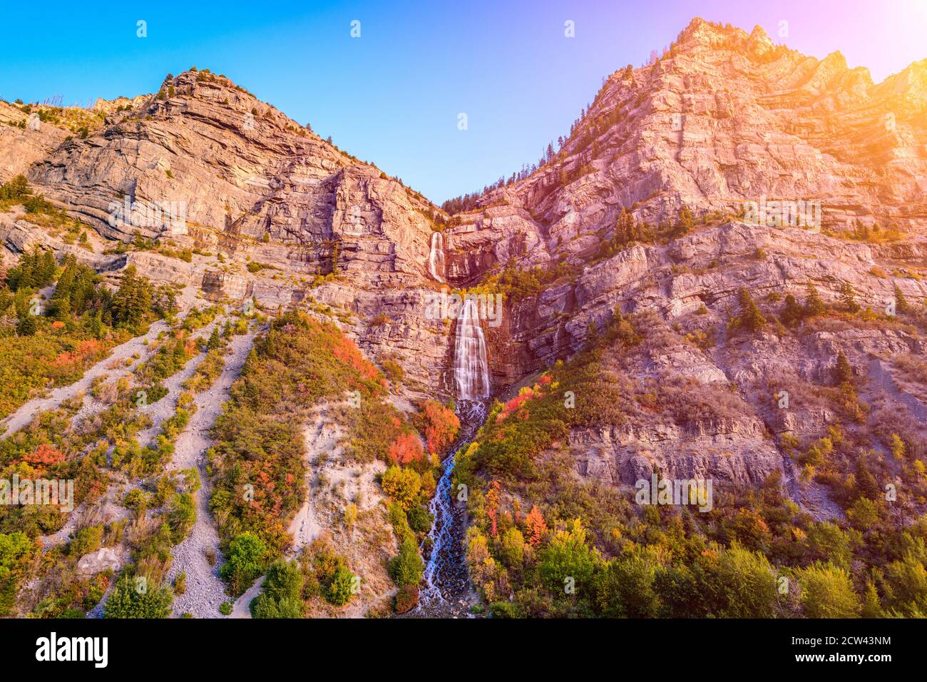 Bridal Veil Falls, Provo, Utah during autumn season at sunset Stock ...
