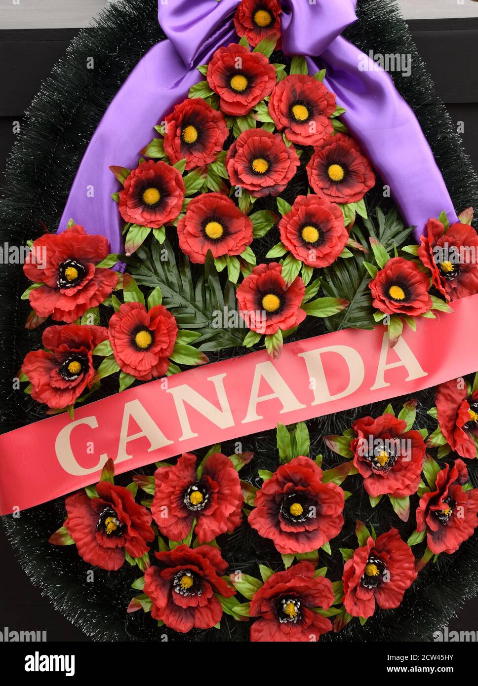 Inscription Canada on the wreath of poppies. Remembrance Day. Poppy day ...