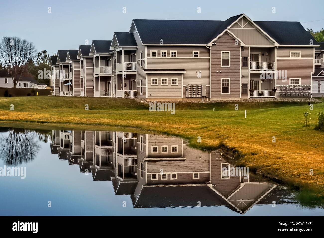 Modern apartment, condominium complex on a quiet Sunday morning in ...