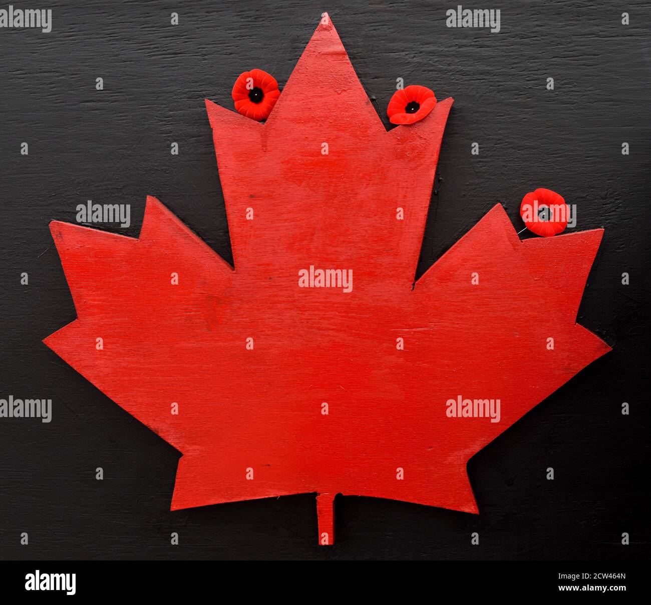 Wooden Canada leaf and poppy. Remembrance Day. Poppy day. Canada Day ...